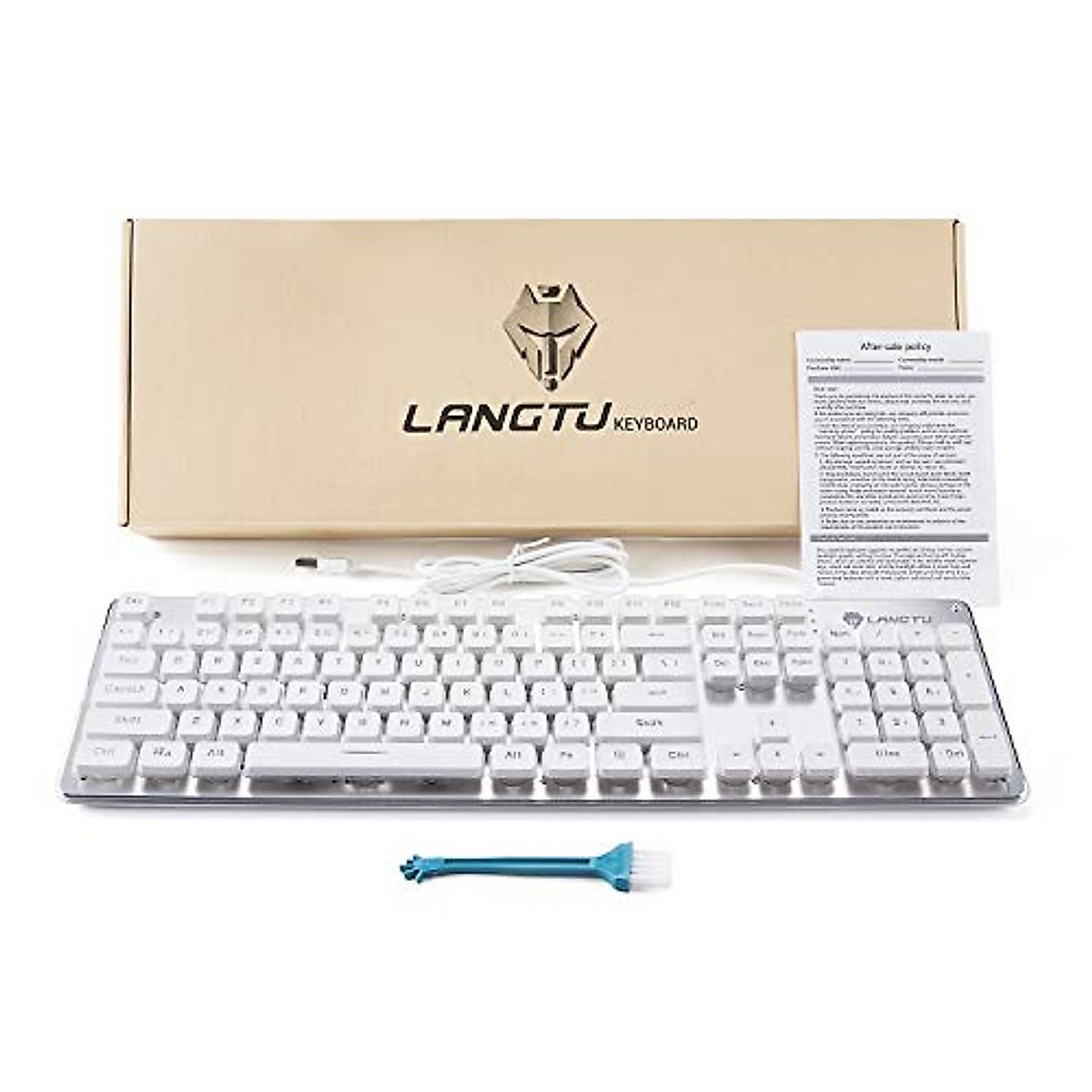 LANGTU Membrane Gaming Keyboard, Rainbow LED Backlit Quiet Keyboard for Office, USB Wired All-Metal Panel 25 Keys Anti-ghosting Computer Keyboard 104 Keys - L1 White/Silver…