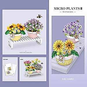 QLT Mini Bricks Flower Mini Sunflower Bonsai Tree Building Block Set 2PCS Botanical Collection Construction Building Toy, Creative Gift for Her Girls Women Adults 6+（Not Compatible with Lego Set ）