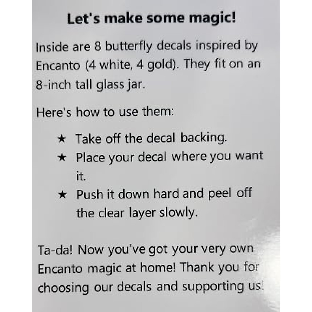 State & Water Encanto Inspired Butterfly Decals for Prayer Candles, 8 Pack (4 White, 4 Gold), fits 8 inch Tall Glass jar (not Included)