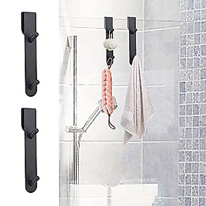 PXRJE Extended Shower Door Hooks 2 Pack (7.09 Inch), Over The Door Towel Hooks for Frameless Glass Shower Door, Stainless Steel Shower Hooks for Loofah, Robe(Black)