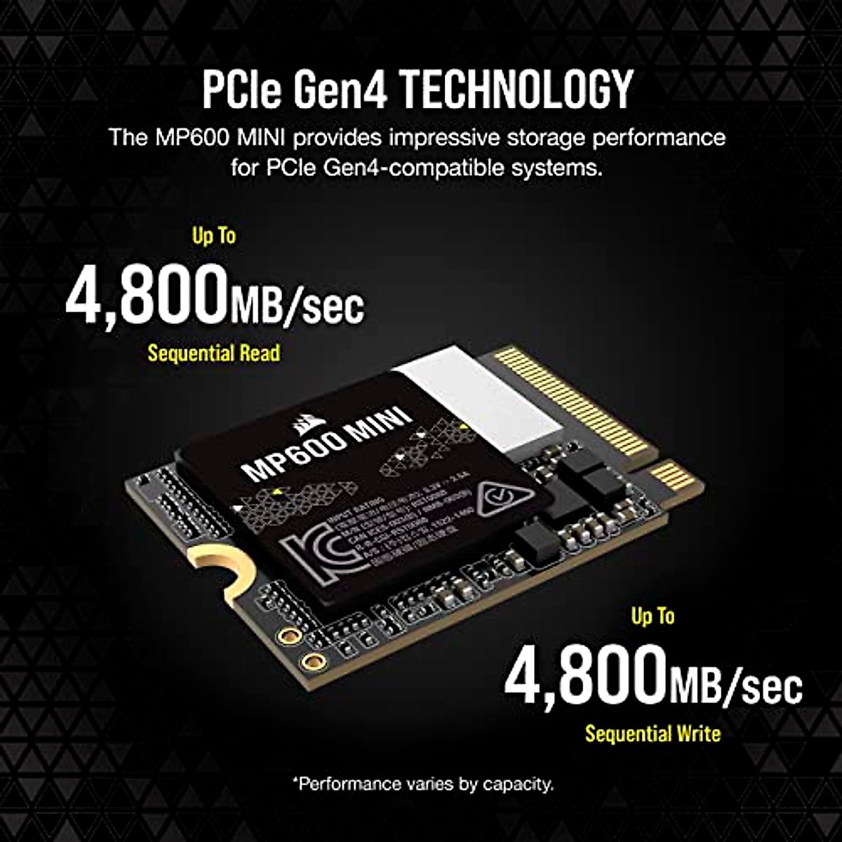 Corsair MP600 Mini 1TB M.2 NVMe PCIe x4 Gen4 2 SSD – M.2 2230 – Up to 4,800MB/sec Sequential Read – High-Density 3D TLC NAND – Great for Steam Deck and Microsoft Surface – Black