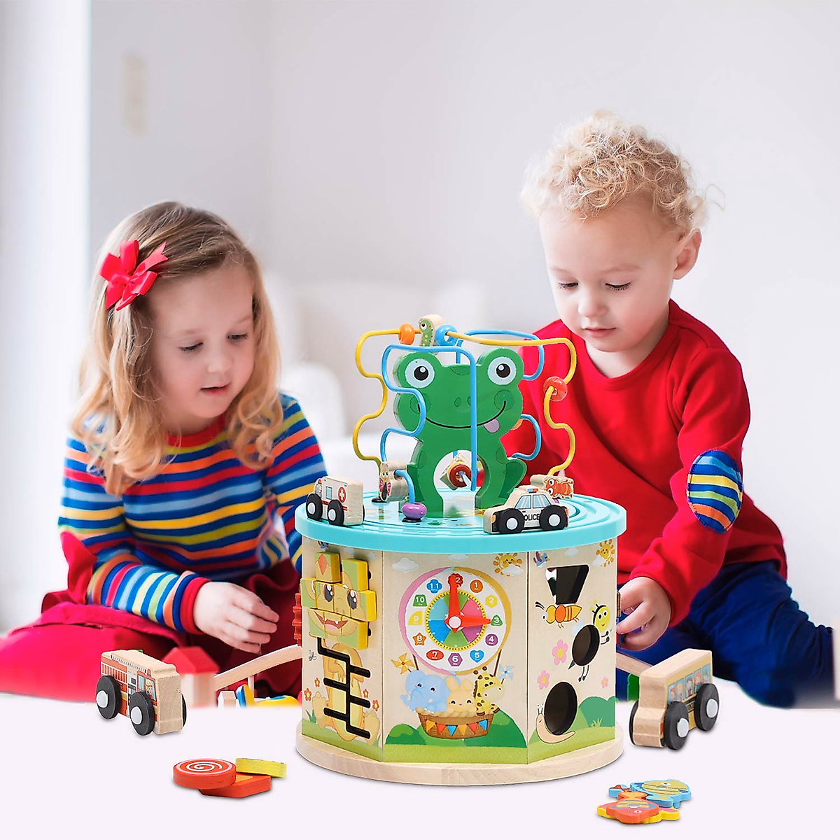 LAVIEVERT Activity Center Play Cube 10-in-1 Bead Maze Shape Sorter Multipurpose Educational Toy Wooden Learning Game for Toddlers & Kids