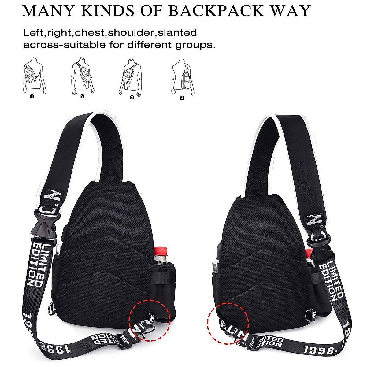 Junlion Sling Bag, Crossbody Shoulder Bag for Mens Women Multipurpose Daypacks Chest Bag Skull