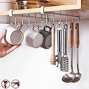 2pcs Mug Hooks Mug Holder Under Cabinet,BAIEUEJO Coffee Cups Holder Hanger no Drilling,Kitchen Utensil Hooks,Storage Hooks ​for Cups/Kitchen Utensils/Ties Belts/Scarf/Keys Storage (White)
