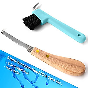 Horse Grooming Kit Blue Tote - 9pcs Horse Care Kit with Multi-Function Brushes & Curry Combs, Sweat Scraper, Hoof Pick, Hoof Knife for Horse Kit Horse Cleaning Tool Set Equine Grooming Portable