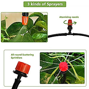 Optimisland Drip Irrigation Kit, 50ft Garden Irrigation System, 1/4" Blank Distribution Tubing Drip Irrigation Hose for, Save Water, Adjustable Automatic Irrigation Equipment for Garden (168PCS+50FT)