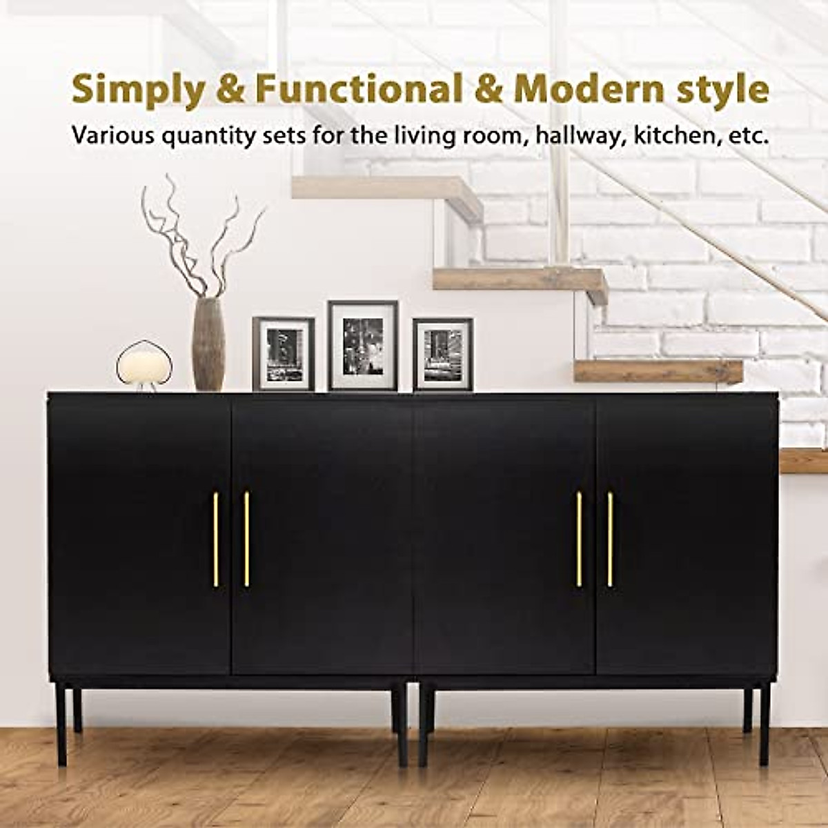 REHOOPEX Black Storage Cabinet, Modern Accent Buffet Cabinet, Free Standing Sideboard and Buffet Storage with Door, Wood Buffet Storage Sideboard for Bedroom, Living Room, Kitchen, Office or Hallway