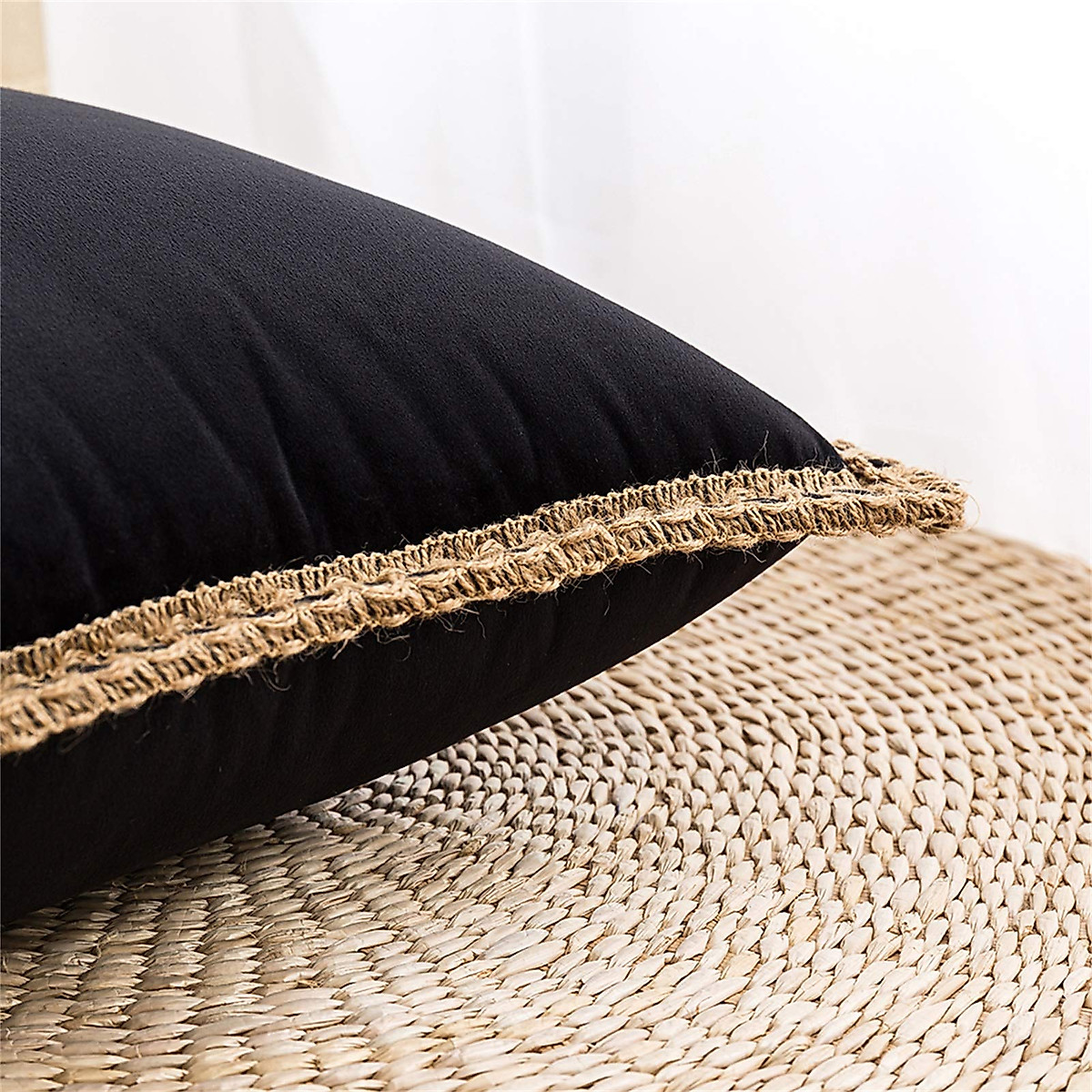 AQOTHES Set of 2 Velvet Decorative Throw Pillow Covers 18x18 Inch, Farmhouse Black Throw Pillows for Couch Sofa Bed Home Living Room Decor