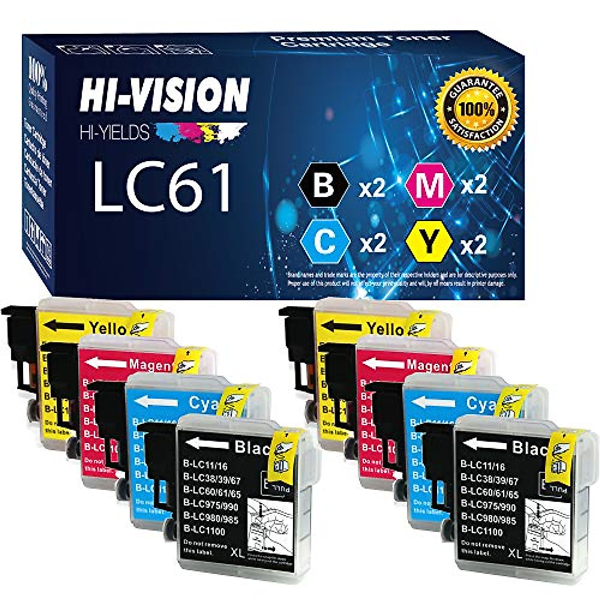 HI-VISION HI-YIELDS ® Compatible LC-61 LC61 Ink Cartridge Replacement (2 Black, 2 Cyan, 2 Yellow, 2 Magenta, 8-Pack)