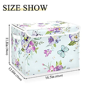 innewgogo Flowers Butterflies Storage Bins with Lids for Organizing Collapsible Storage Cube Bin with Handles Oxford Cloth Storage Cube Box for Room