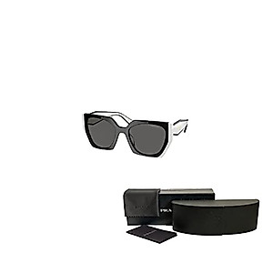 Prada PR15WS 09Q5S0 54MM Black/Talc/Dark Grey Rectangle Sunglasses for Women + BUNDLE With Designer iWear Complimentary Eyewear Kit