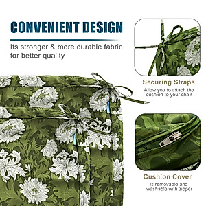 ARTPLAN Patio Chair Seat Cushion Slipercover(Cover-only No Insert) Outdoor Patio Cushion Covers Set with Tie,Zipper Colsure,Floral 20"X22"X4"(2 Pack),Green Leaf