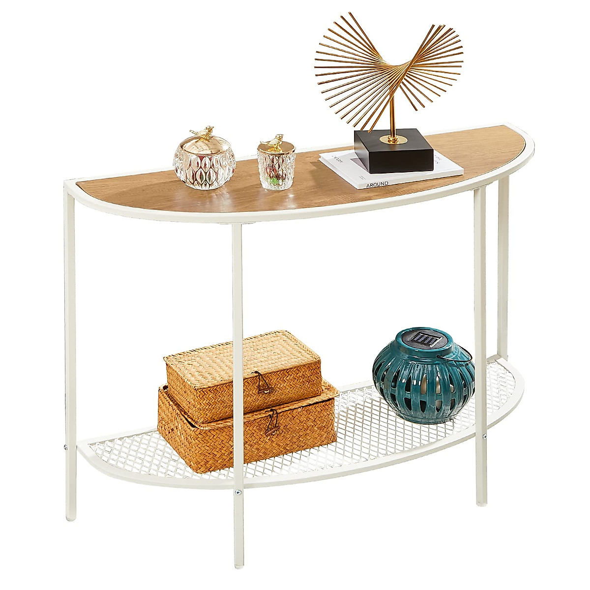 SAYGOER Console Table 2 Tier Narrow Entryway Table with Storage Shelves Half Moon Sofa Couch Table Small Entry Way Tables for Living Bedroom Hallway Office Easy Assembly, Oak White