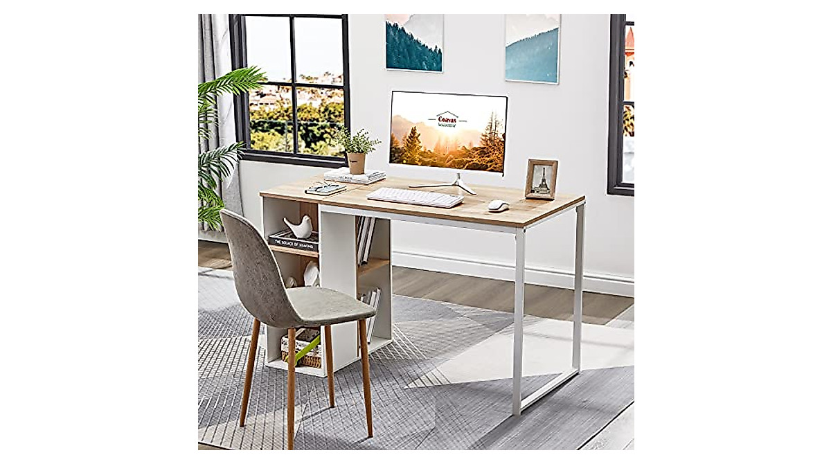 Computer Desk with Storage Shelves - Modern Oak Design