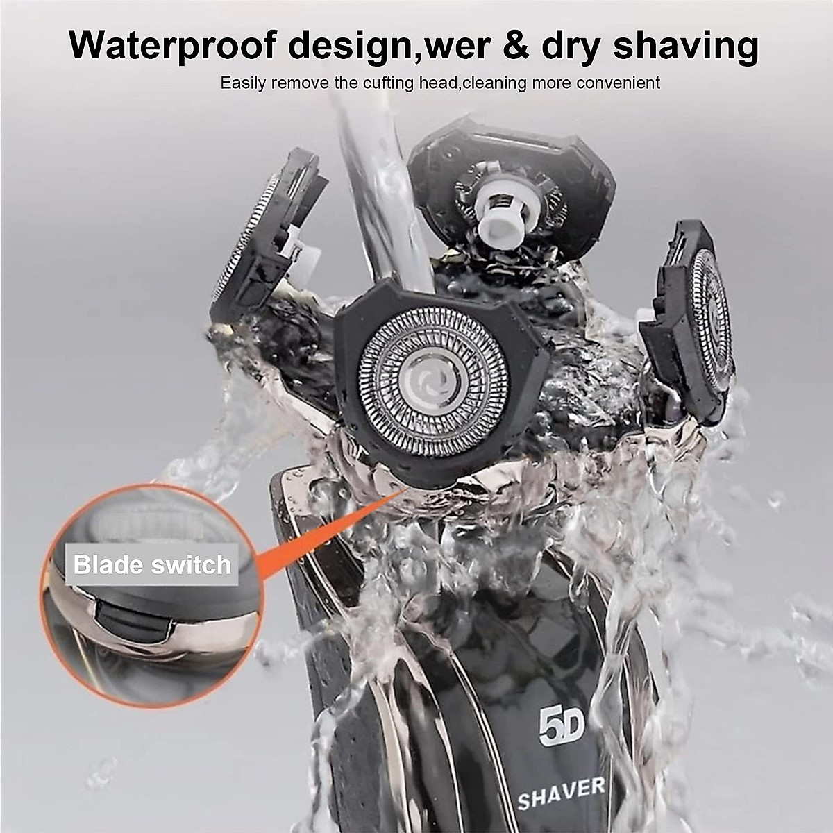 LinMei Electric Shaver 5D Rotary Razor with Pop-up Trimmer LED Display Mens Bald Head Shavers Electric Cordless Rechargeable Mens Shavers Electric Wet and Dry IPX7 Waterproof (Silver)