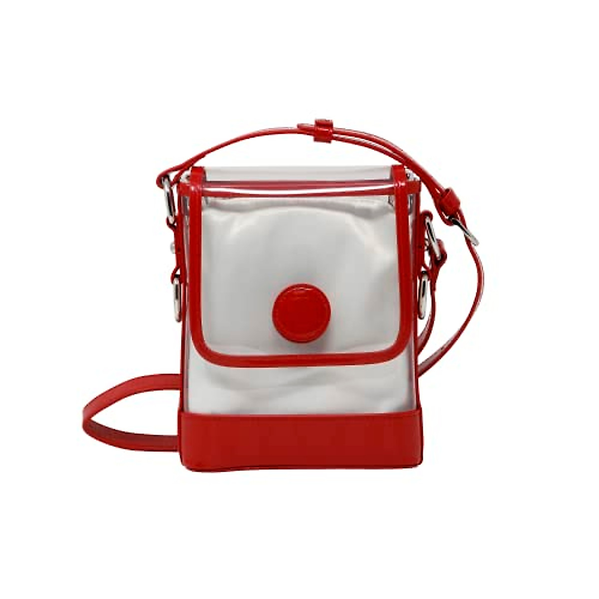 Clear Small Satchel Red Holographic Leather Trim with Removable Interchangeable Liner