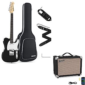 Donner 39 Inch TL Electric Guitar & 10W Guitar Amplifier, Electric Bass Guitar Amp Protable with APP Effector Input for Recording，Acoustic Guitar Combo Practice Amp Protable M-10 with Distortion Tone
