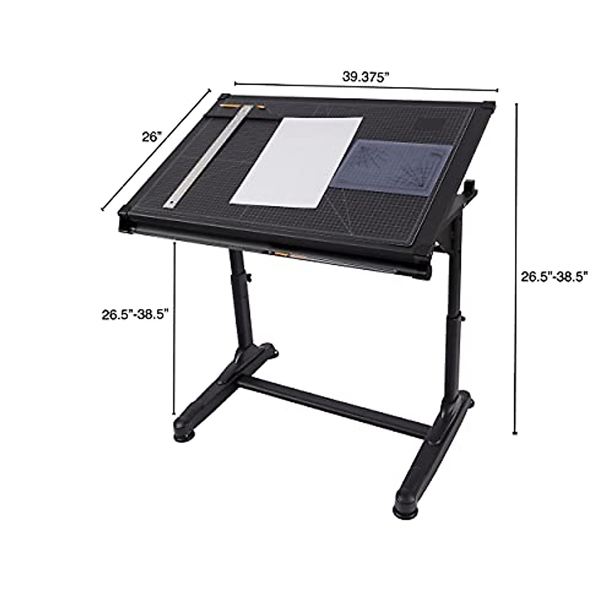 Stand Up Desk Store Adjustable Height and Angle Drafting Table Drawing Desk with Large Surface (Black Frame/Black Top, 40" W X 26" D)