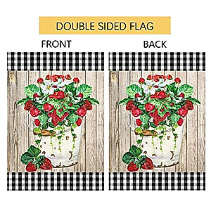 Floral Garden Flags 12.5 x 18 Inch, Zepolu Farmhouse Red Flower Vertical Double Sided Outdoor Yard Flags, Black White Buffalo Check Plaid Flag for All Seasons Home Patio Lawn Porch Decor