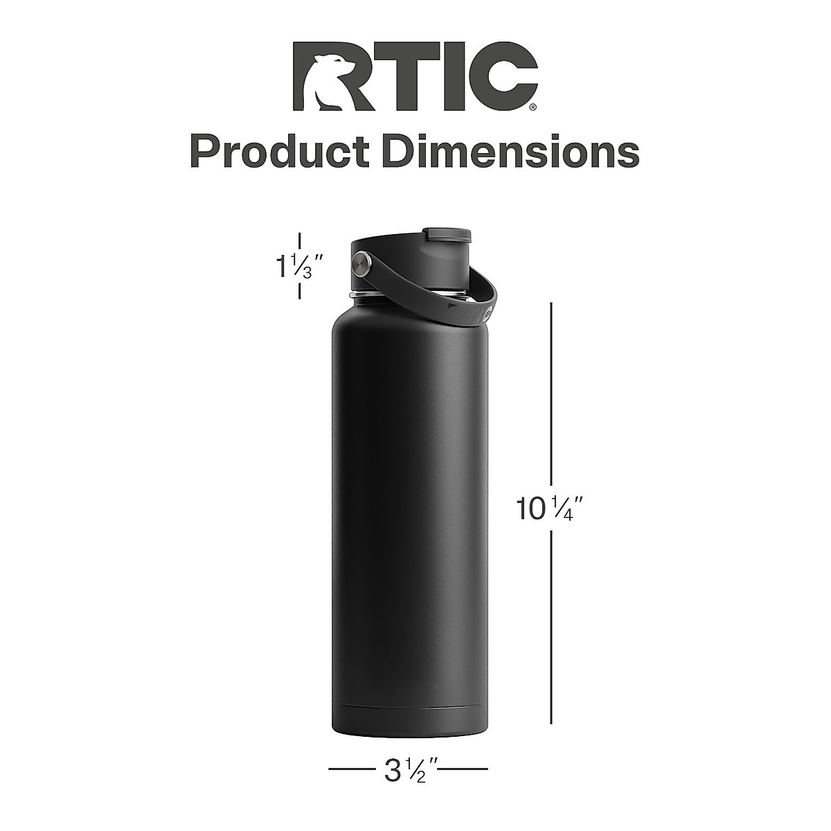 RTIC 40oz Vacuum Insulated Water Bottle, Metal, Stainless Steel, BPA Free, Reusable, Sweat-Proof Flask for Hot and Cold Drinks, Travel, Sports, Camping, Black