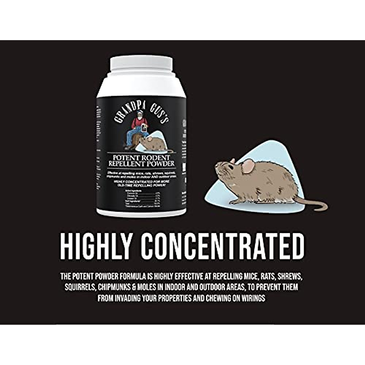 Grandpa Gus's Potent Rodent Repellent Powder Concentrate, Deters Rodents/Mice/Rats from Farm/Home/Garden/RV/Boat/Car/Garage & Chewing on Wires, 24 oz