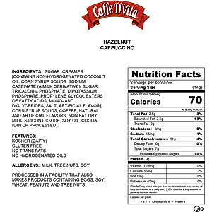 Caffe D'Vita Cappuccino Assortment (White Chocolate, English Toffee, Hazelnut, Mocha, French Vanilla, Caramel) - Instant Cappuccino Mix, Gluten Free - 0.5 oz each, 18 Packets, 6 of Each Flavor