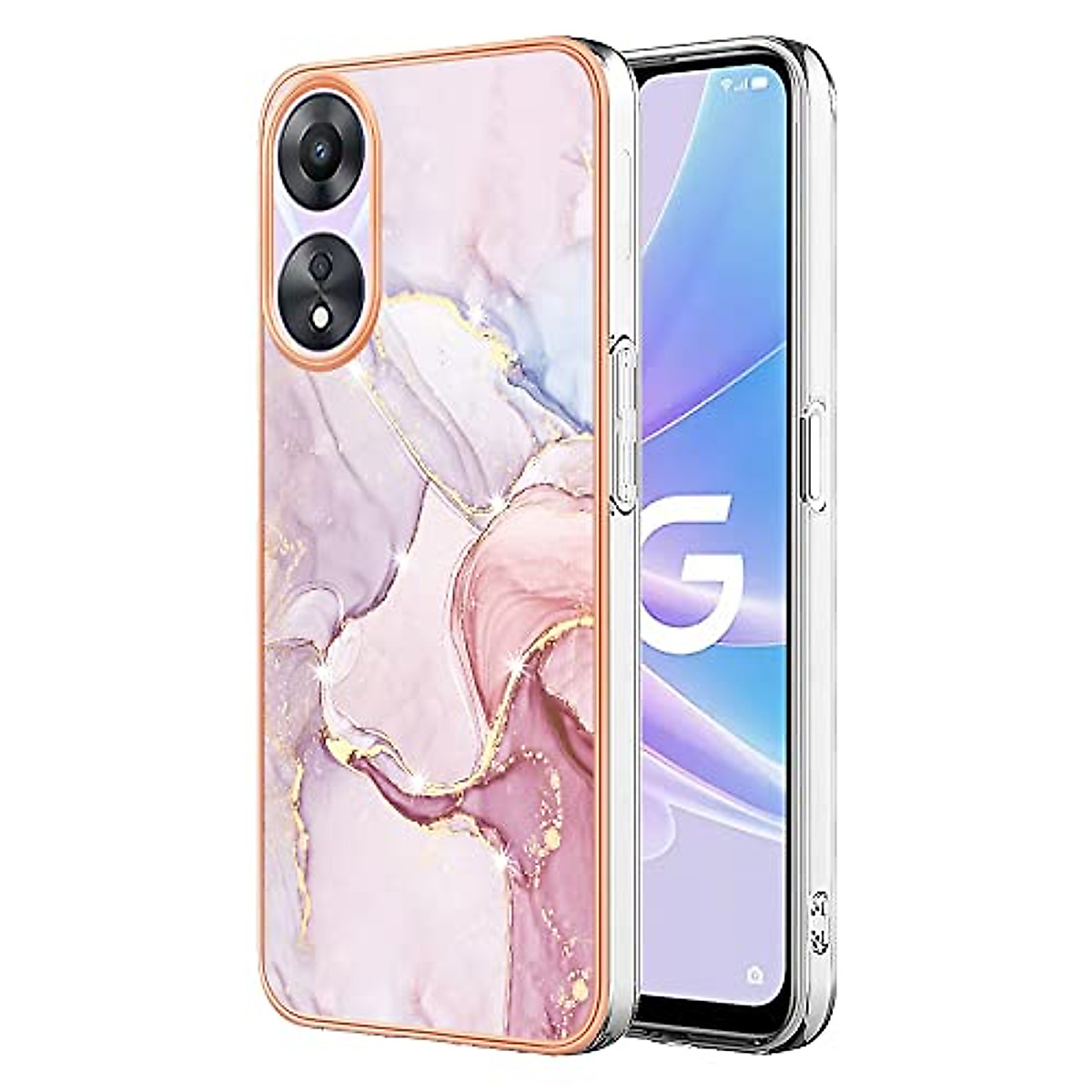 Dinglijia for Oppo A78 Case A58 Phone Case, Soft TPU + IMD Marble Pattern Slim Design Enhanced Camera and Screen Protection Girls and Women Case for Oppo A78 YBBK Rose Gold