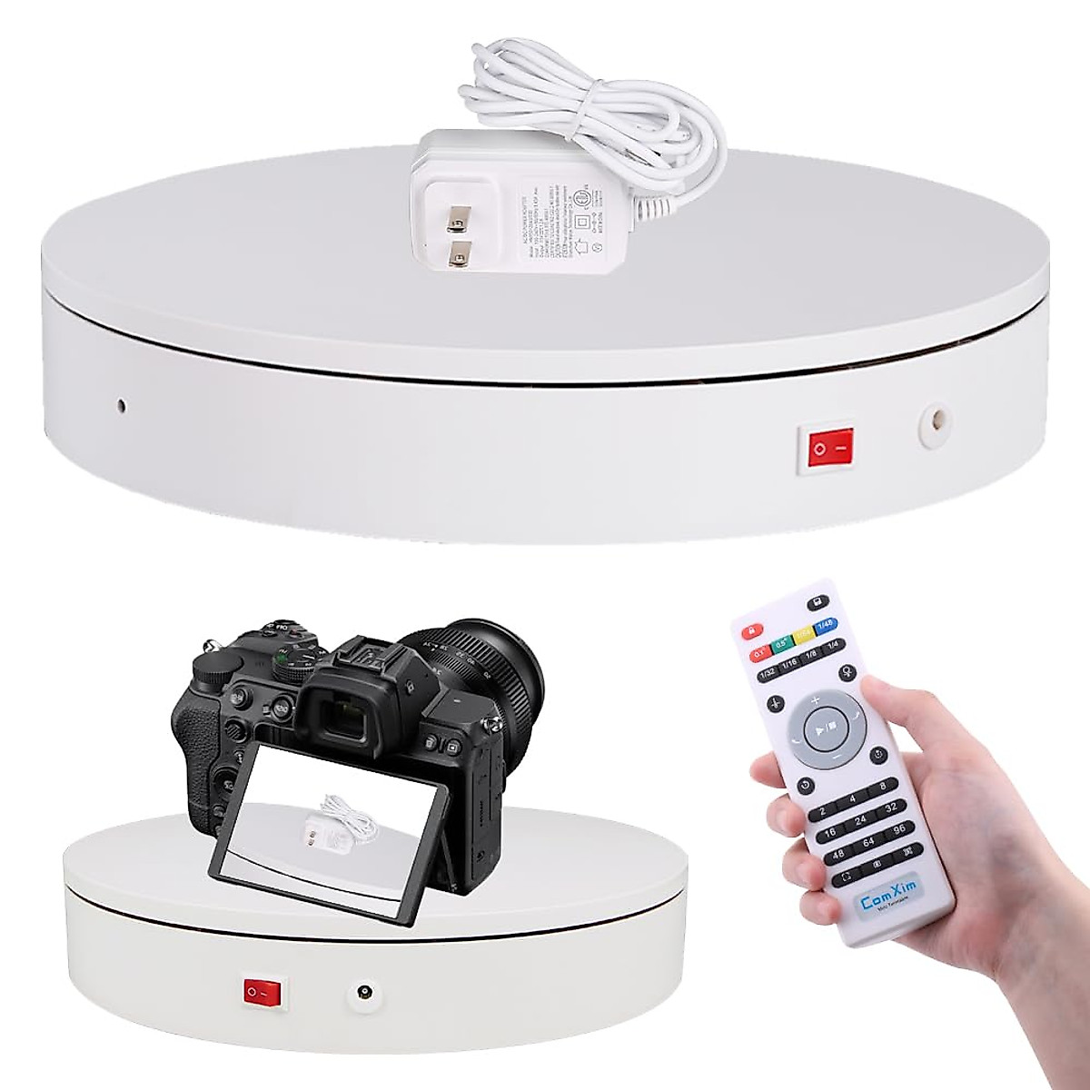 ComXim 360 Photography Turntable 12.6in, Rotating Display Stand 88-200lbs Capacity, Motorized Electric Spinning Stand for Products Display ,Remote Control Platform Control Angle ,Speed and Direction