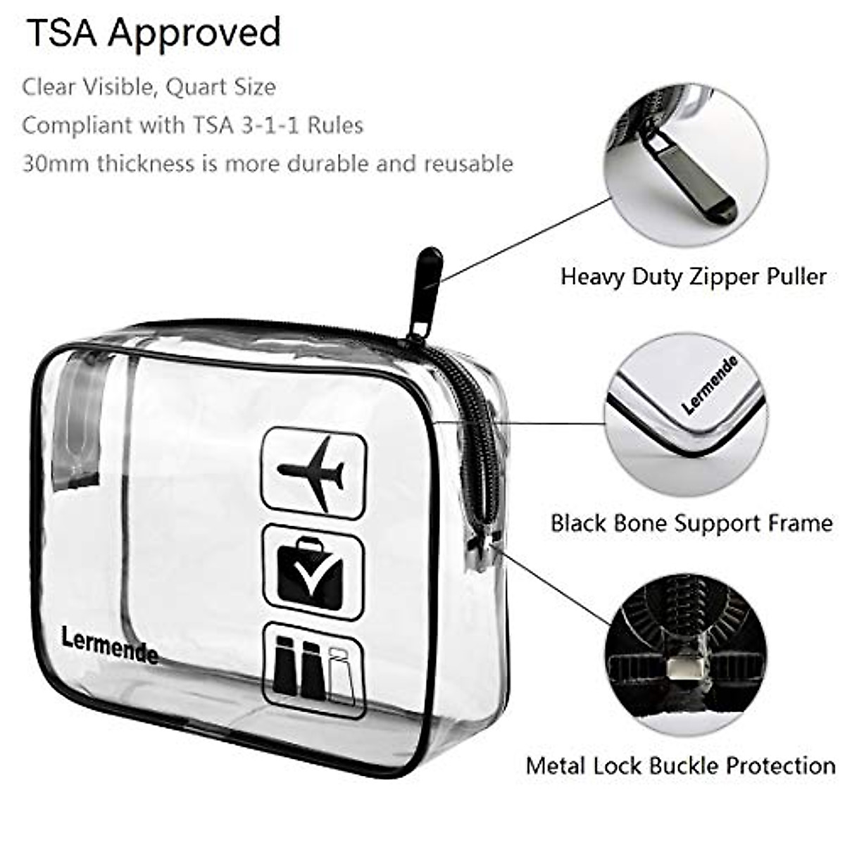 Lermende 2 PCS TSA Approved Toiletry Bag Clear Toiletry Bag for Traveling, Airport Travel Toiletry Bag Carry On TSA Bag Clear Bag Quart Sized Travel Toiletry Bag for Women Men (Black)