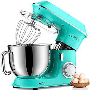 DOBBOR Electric Stand mixer, 9.5QT 660W 7 Speeds Tilt-Head Dough Mixers, Bread Mixer with Dough Hook, Whisk, Beater, Splash Guard for Baking Bread, Cake, Cookie, Pizza, Muffin, Salad and More - Blue