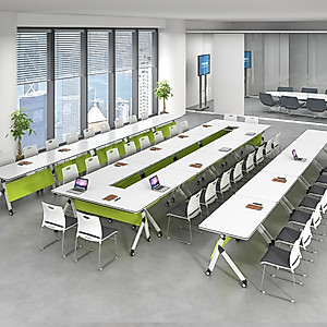 HM&DX Training Table Folding Desk,Conference Tables Meeting Tables,28'' Compact Desk for Small Spaces,Mobile Laptop Desk,Commercial Office Desk with Wheels,Compact Work Workstation for Home Office