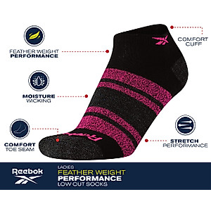 Reebok Women's Athletic Socks - Performance Low Cut Socks (6 Pack), Size 4-10, Black Marl