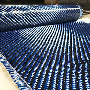 (1 ft -25 ft Rolls) KARBXON - 12 in - Carbon Fiber Aramid Fabric - Blue - 3K - 240g/meter - Twill Weave - Advanced Cloth Fabric - Rolled 12” Wide Hemmed Fabric for Repair, Drones, RC & DIY Projects