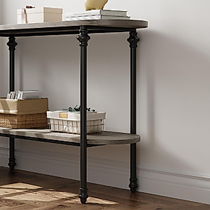GarveeHome Entryway Table, 43.3" Long Console Table with Storage, 2 Tier Wood Console Table with Metal Frame and MDF, Sofa Tables Behind Couch, Hallway Table for Foyer-Grey