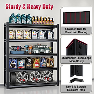 Gadroad Garage Storage Shelves, 5 Tier Adjustable Heavy Duty Shelving Units, 72" H Utility Racks Industrial Metal Shelf Organizer for Pantry, Kitchen, Closet, Basement, 23D x 47.4W x 72.4H, Black
