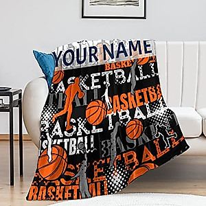 Custom Basketball Blanket Gifts, 50"*60" Flannel Sports Blanket Warm Cozy Soft for Boys Men Basketball Lovers, Throw Blanket for Sofa Couch Bed