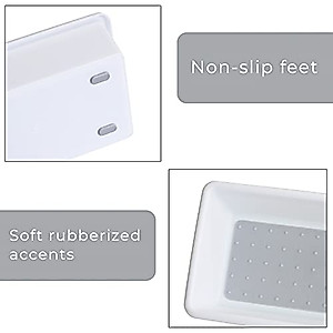 Smart Design Plastic Drawer Organizer - Set of 3-6.75 x 3.75 Inch - Non-Slip Lining and Feet - BPA Free - Utensils, Flatware, Office, Personal Care, or Makeup Storage - Kitchen - White with Gray