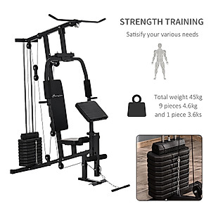 Soozier Multifunction Home Gym System, Workout Station with 99Lbs Weight Stack, for Full Body Exercise