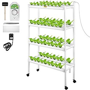 VEVOR Hydroponics Growing System, 72 Sites 8 Pipes Hydroponic System, 4 Layers Hydroponic Kit, Vertical Hydroponic Growing System with Water Pump, Pump Timer, Nest Basket, Sponge for Fruit Vegetables