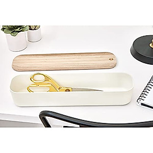 iDesign Recycled Plastic Storage Compact Drawer Organizer Bin with Paulownia Wood Lid, Extra Large, Coconut