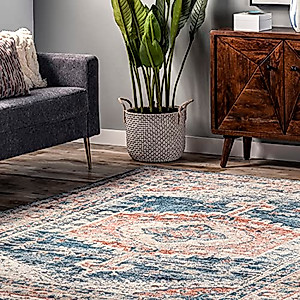 nuLOOM Harley Faded Medallion Area Rug, 6' 7" x 9', Blue
