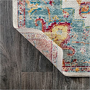 JONATHAN Y CAV100A-3 Zafra Vintage Medallion Indoor Area-Rug Bohemian Floral Rustic Easy-Cleaning High Traffic Bedroom Kitchen Living Room Non Shedding, 3 ft x 5 ft, Coral/Blue/Multi