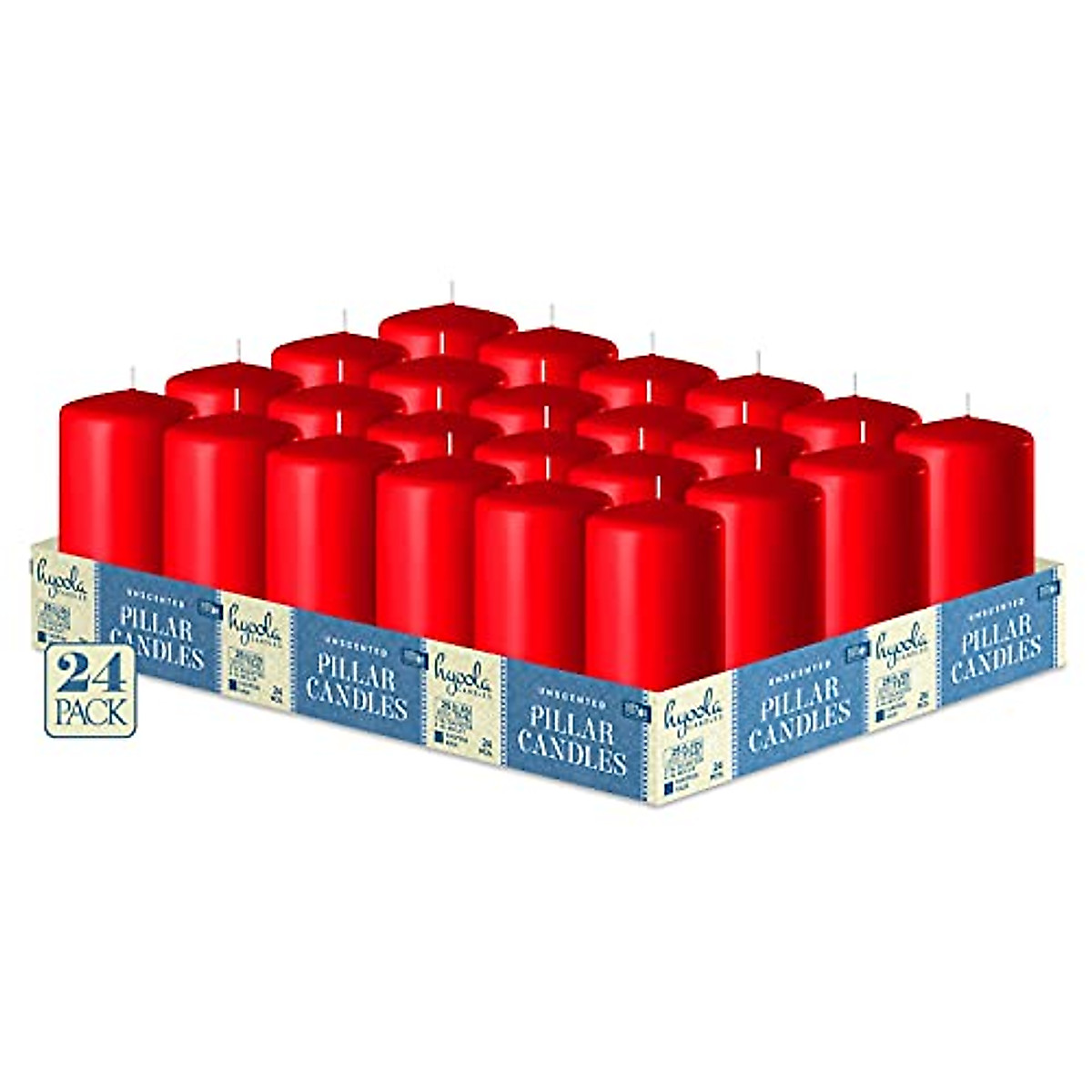 HYOOLA Red Pillar Candles 2-inch x 4-inch - 24 Pack Unscented Bulk Pillar Candles - European Made