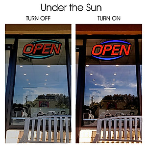 MaxLit 32'' X 17'' New Jumbo ULTRA BRIGHT LED Open Sign — Remote Controlled — Dynamic Light Modes — Enhance Your Business Presence [Red/Blue]