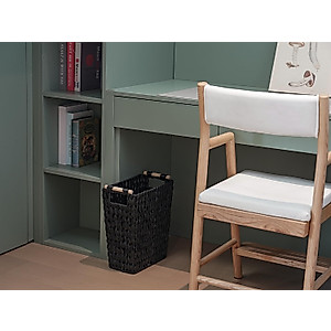 Coeusy 6 Gallon Wicker Trash Can-Black Bathroom Trash Can,Handwoven Waterproof Wicker Trash Basket,Narrow Waste Basket for Bedroom,Kitchen,Office