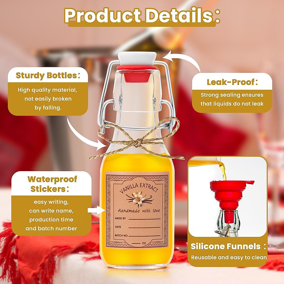 Xzunk 20Pcs 4 oz Swing Top Glass Bottles for Vanilla Extract Homemade, Flip Top Glass Bottles with Airtight Lid for Gift Glass Food Storage Canister for Hot Sauce Beans