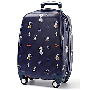 GURHODVO Kids Carry On Luggage Children Rolling Suitcase with 4 Wheels Hardshell Case for Toddler to Travel (dinosaur&car),Gd-kl039
