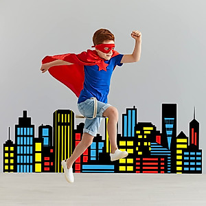 City Skyline Backdrop Hero Party Decoration City Skyline Buildings Photography Background Hero Party Centerpiece City Skyscraper Standing Cards for Hero Birthday Party Baby Shower Decor Supplies