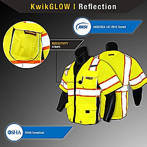 KwikSafety - Charlotte, NC - EXECUTIVE Safety Vest [10 POCKETS] Class 3 ANSI OSHA High Visibility Reflective Heavy Duty Mesh iPad Pocket HiVis Men Construction Work Gear/Yellow Large