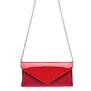 Patent Leather Clutch Classic Purse, WALLYN'S Evening Bag Handbag With Flannelette (Red)